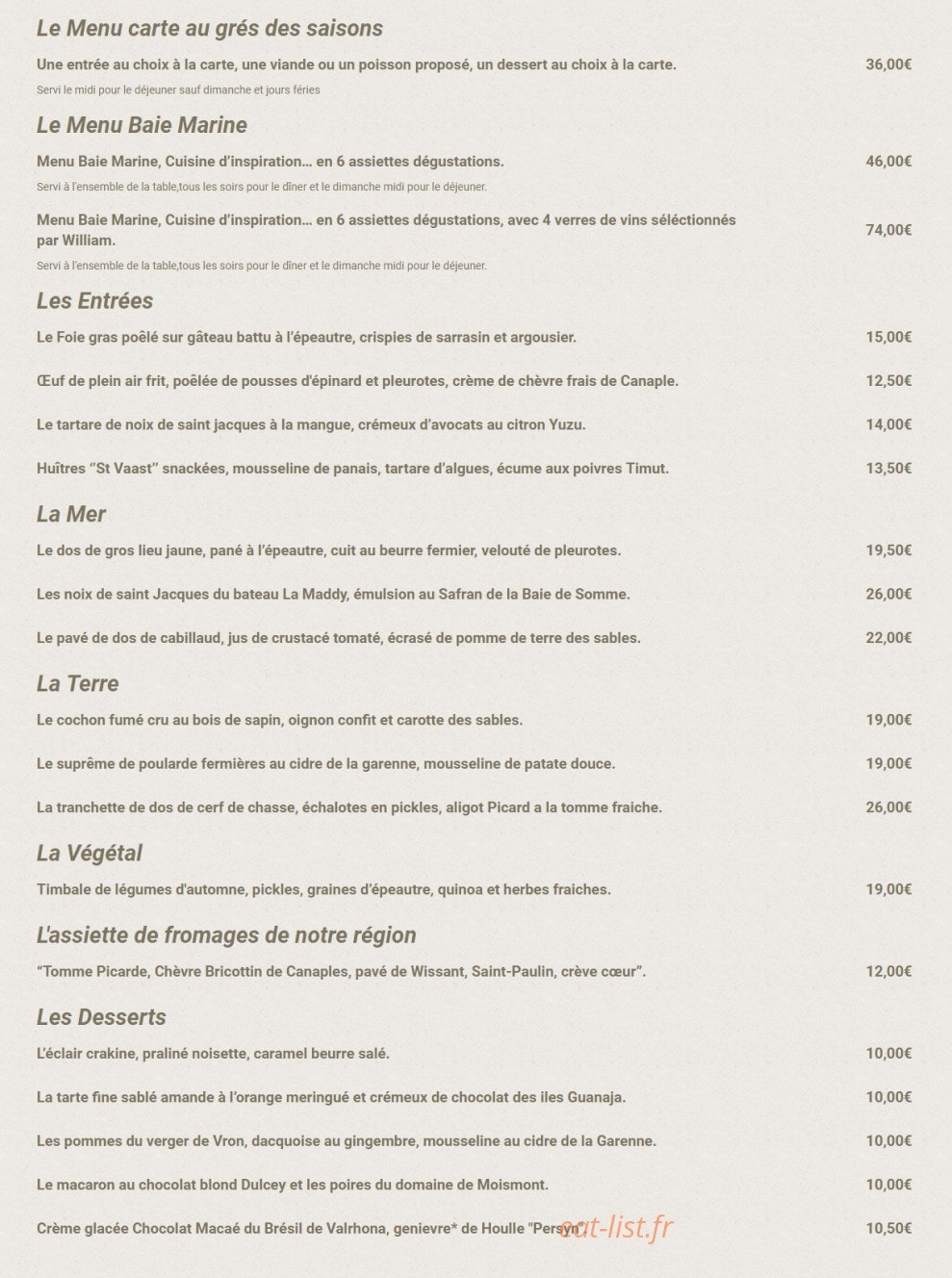 Auberge de la Marine à Le Crotoy - menu et photos