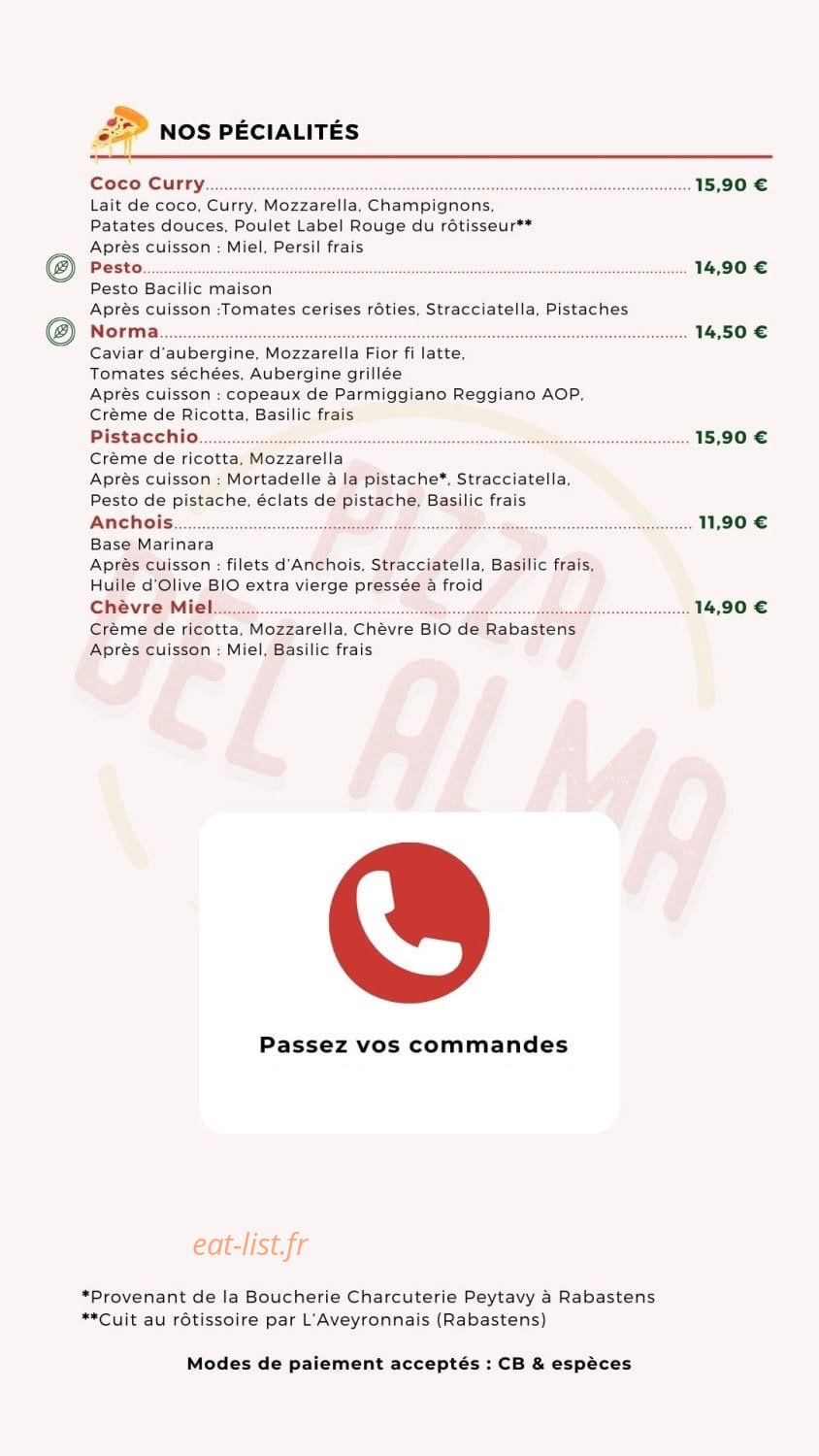 Pizza del Alma à Rabastens - menu et photos