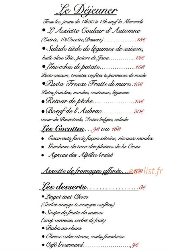 Maison de la Tour à Avignon - menu et photos