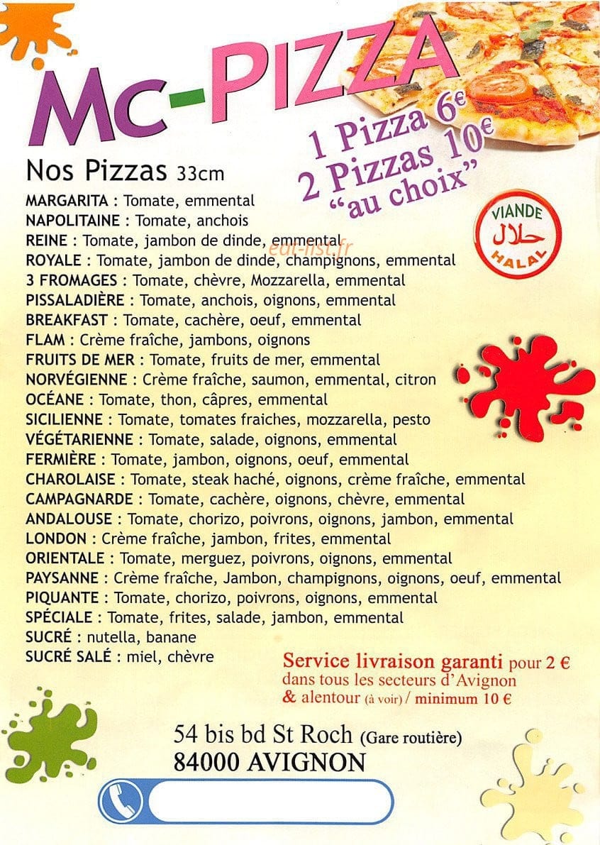 MC pizza à Avignon - menu et photo