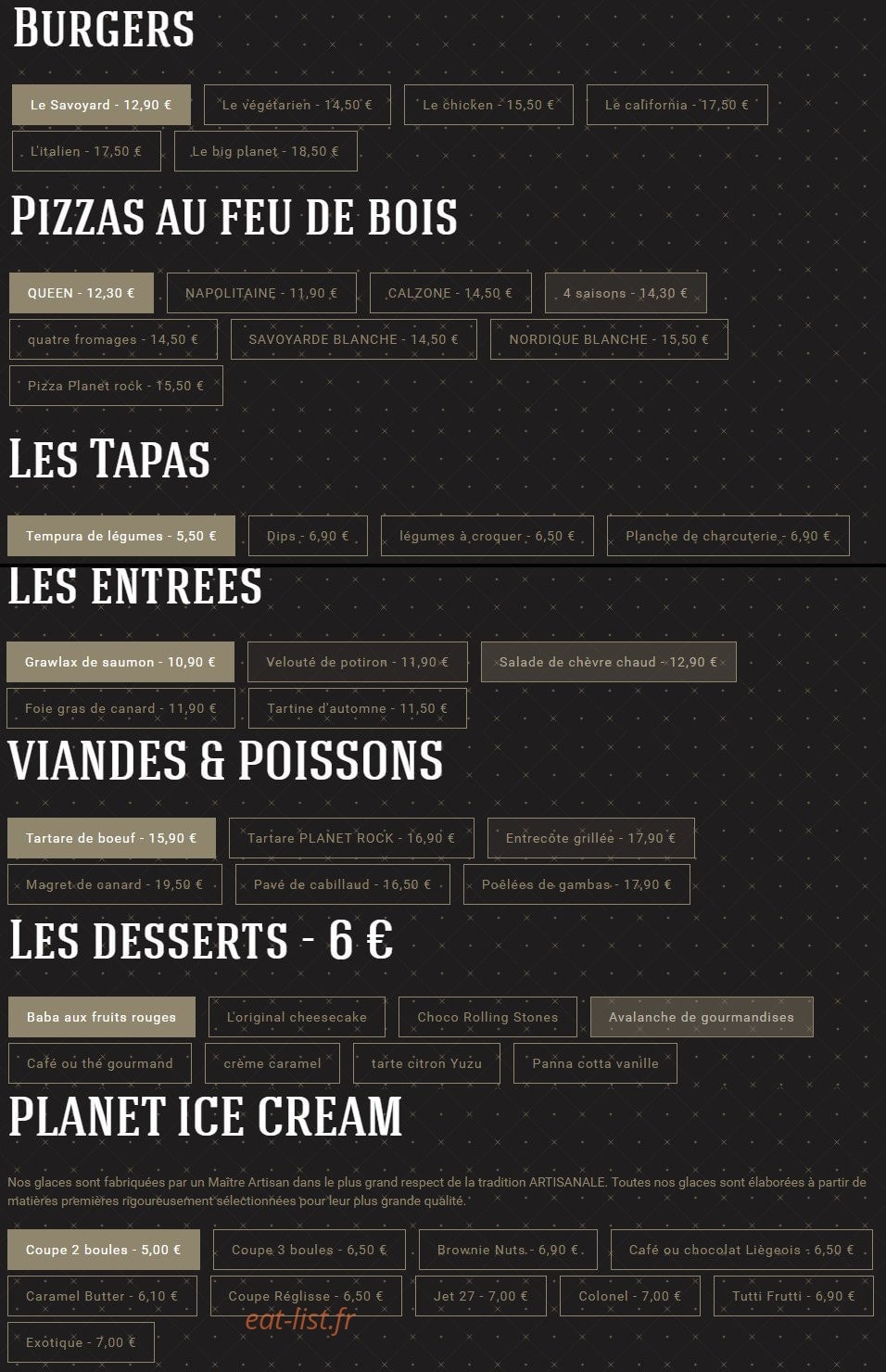 Planet rock à Le Pontet - menu et photos