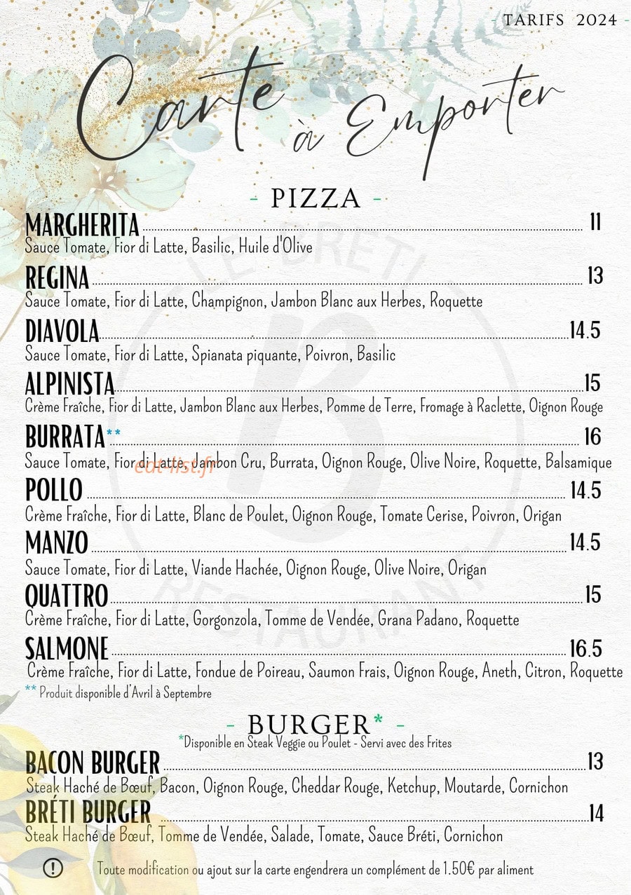 Le Bréti à Bretignolles Sur Mer - menu et photos
