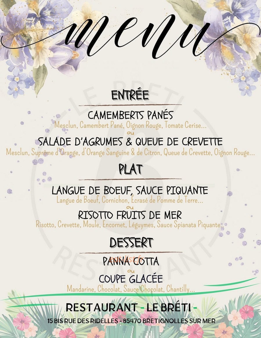 Le Bréti à Bretignolles Sur Mer - menu et photos
