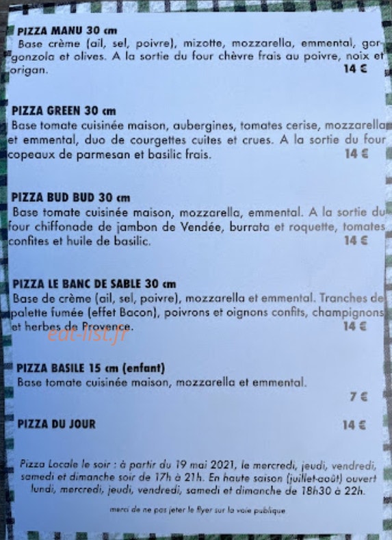 Pizza Locale à Longeville Sur Mer - menu et photos