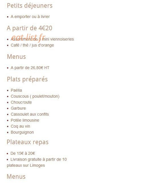 Bourrée Guillaume à Limoges - menu et photos
