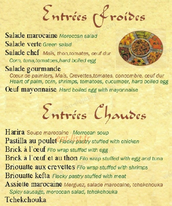 Au Soleil du Maroc à Orsay - menu et photos