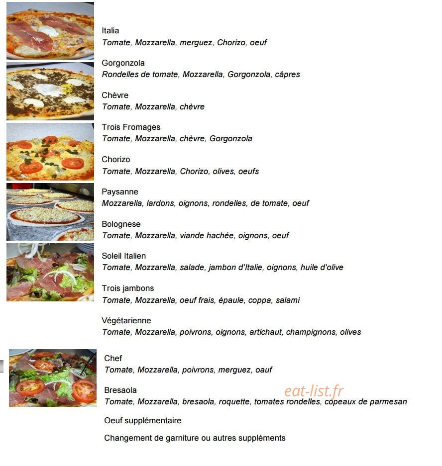 Au Soleil Italien à Avrainville - menu et photos