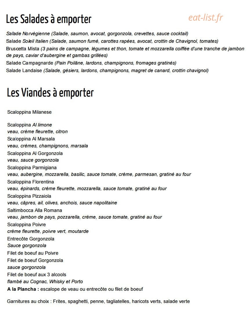Au Soleil Italien à Avrainville - menu et photos