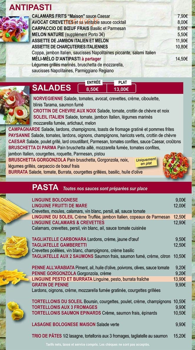 Au Soleil Italien à Sainte Genevieve des Bois - menu et photos