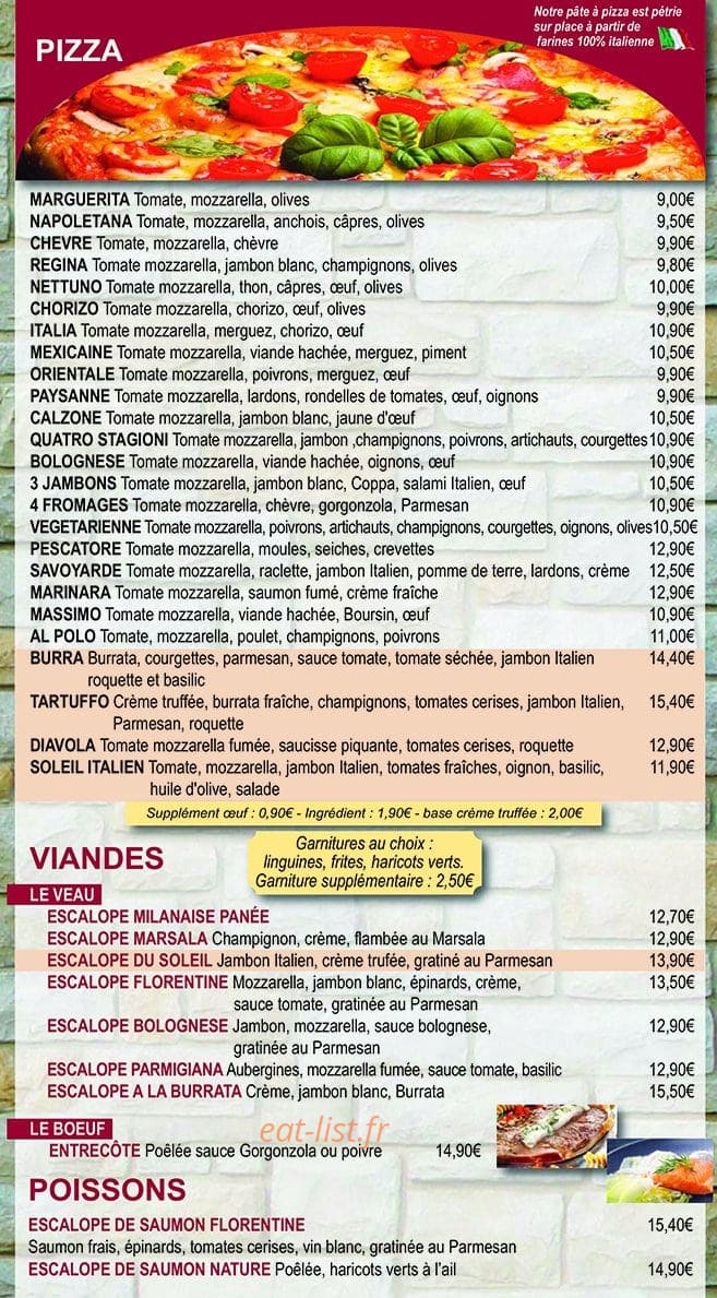 Au Soleil Italien à Sainte Genevieve des Bois - menu et photos
