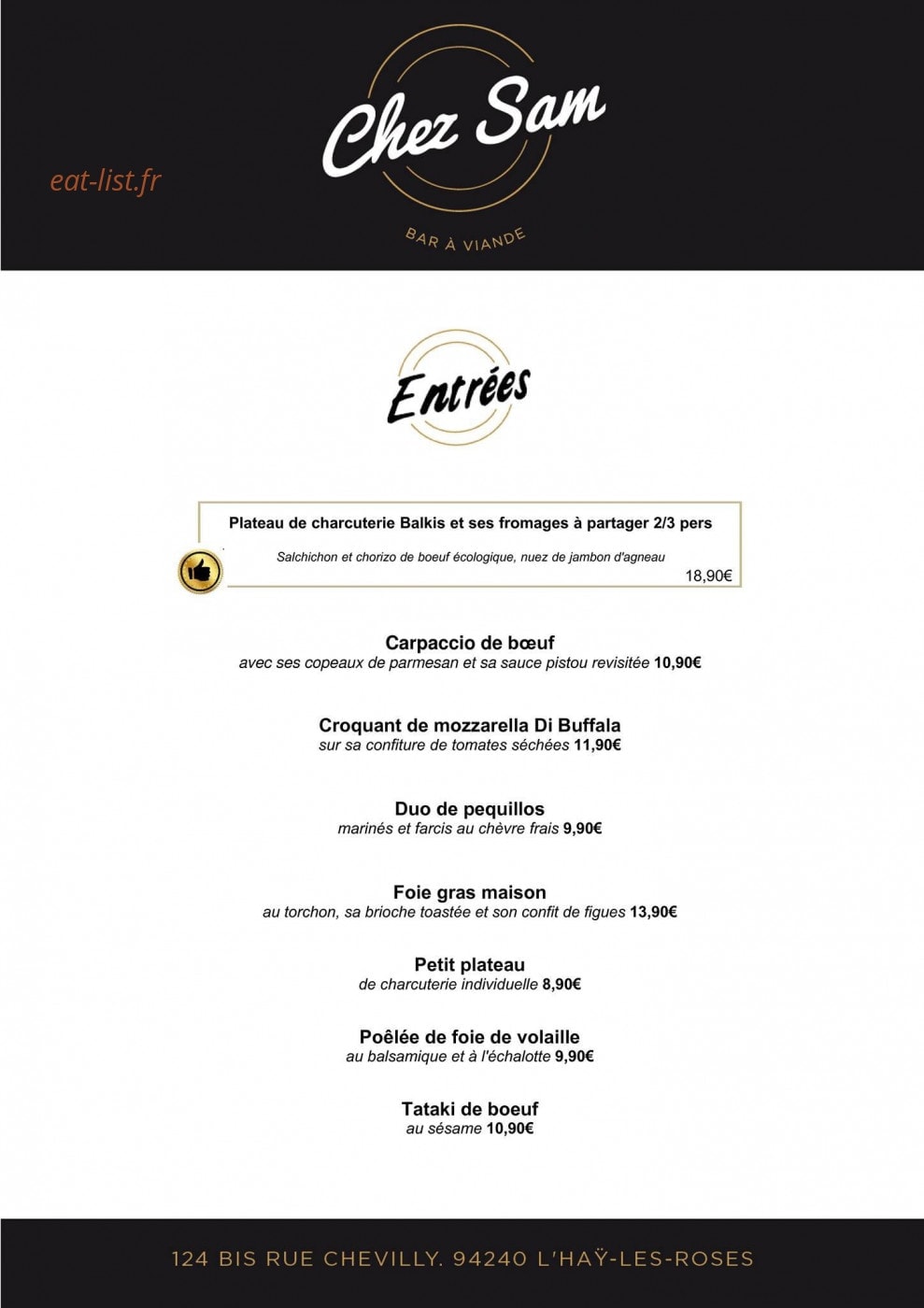 Chez Sam à L' Hay les Roses - menu et photos