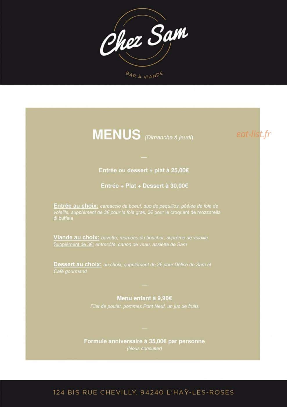 Chez Sam à L' Hay les Roses - menu et photos