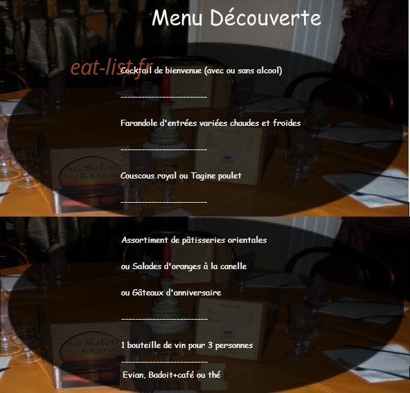 Au soleil du Maroc à Fosses - menu et photos