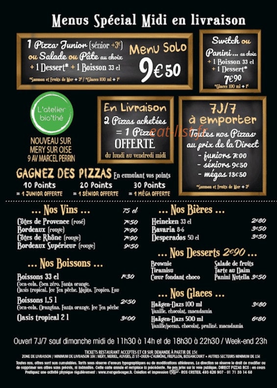 Direct Pizzas à Mery sur Oise - menu et photos