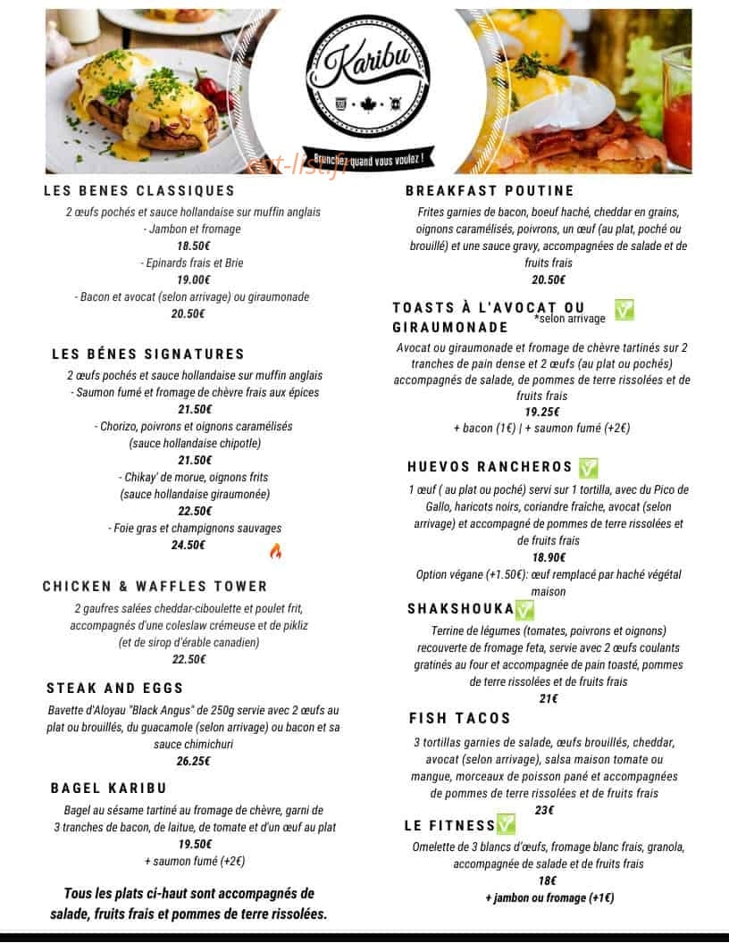 Karibu à Saint Francois - menu et photos
