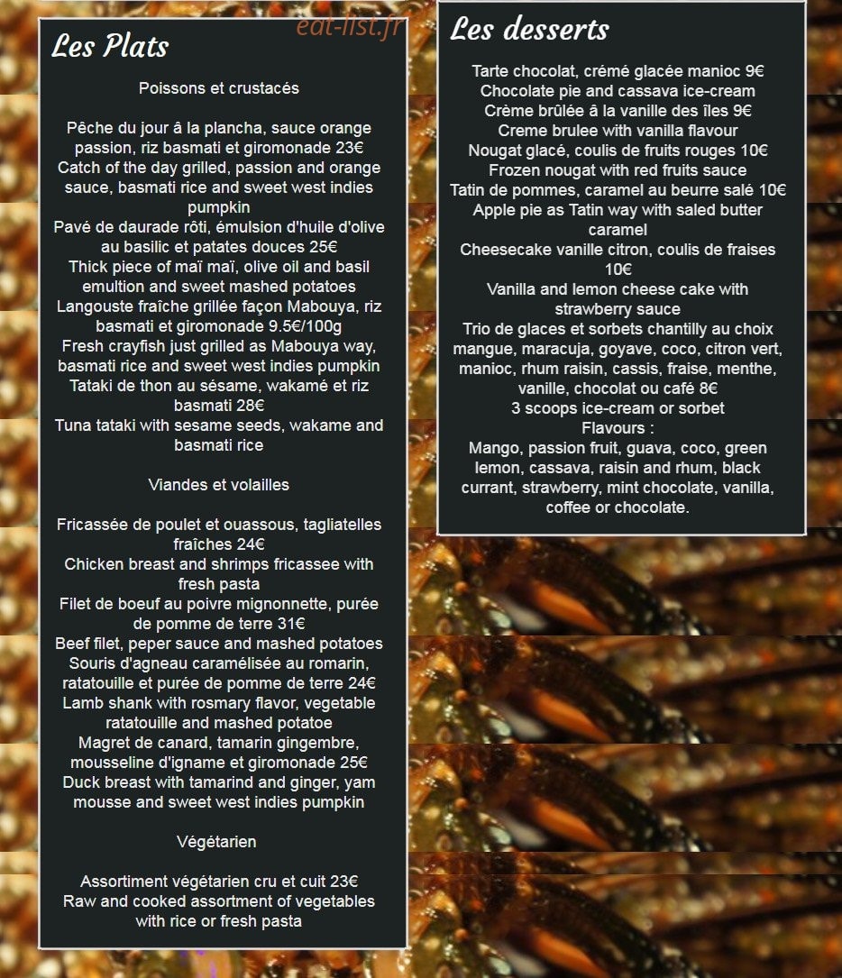 Le Mabouya dans la bouteille à Saint Francois - menu et photos