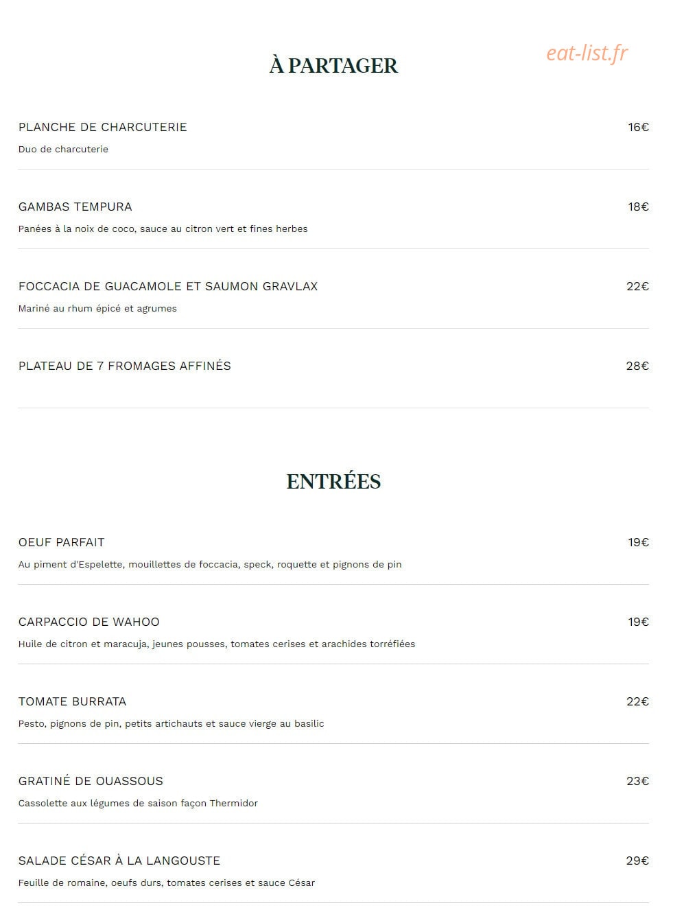 Maison Mère à Saint Martin - menu et photos