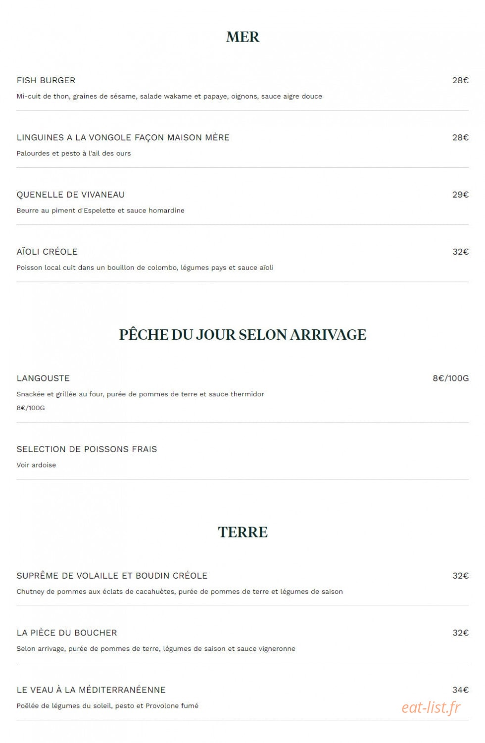 Maison Mère à Saint Martin - menu et photos