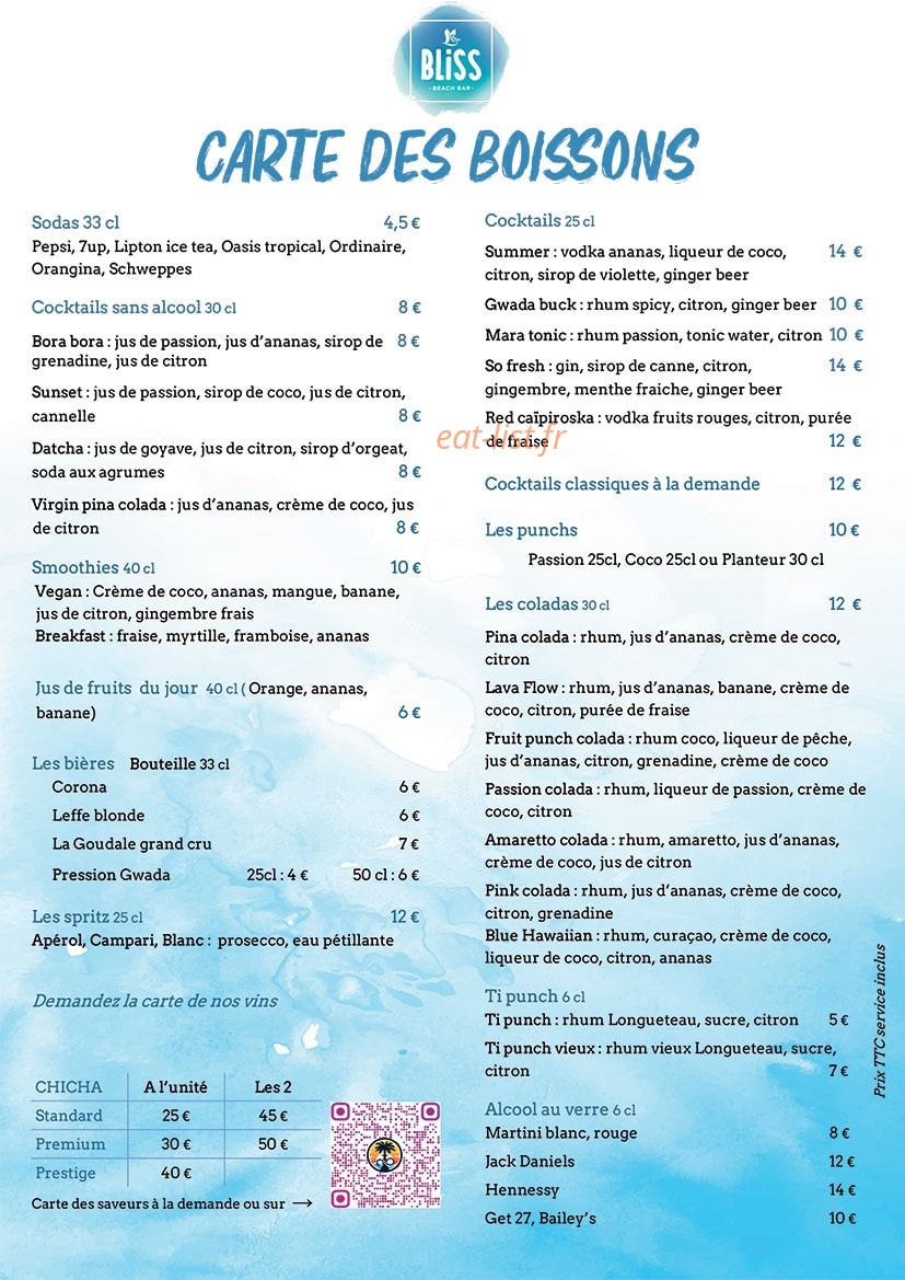 Bliss à Le Gosier - menu et photos
