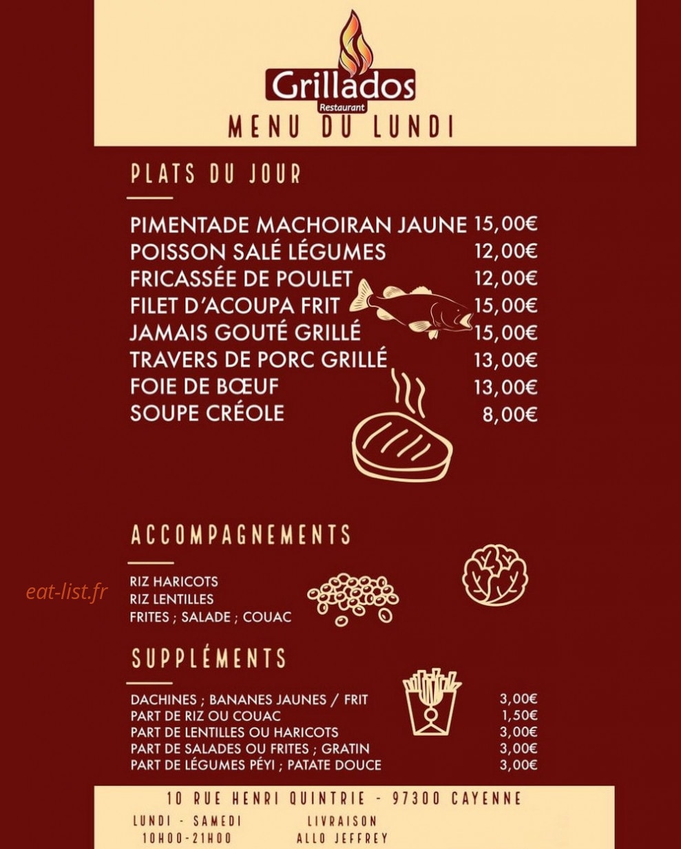 Grillados à Cayenne - menu et photos