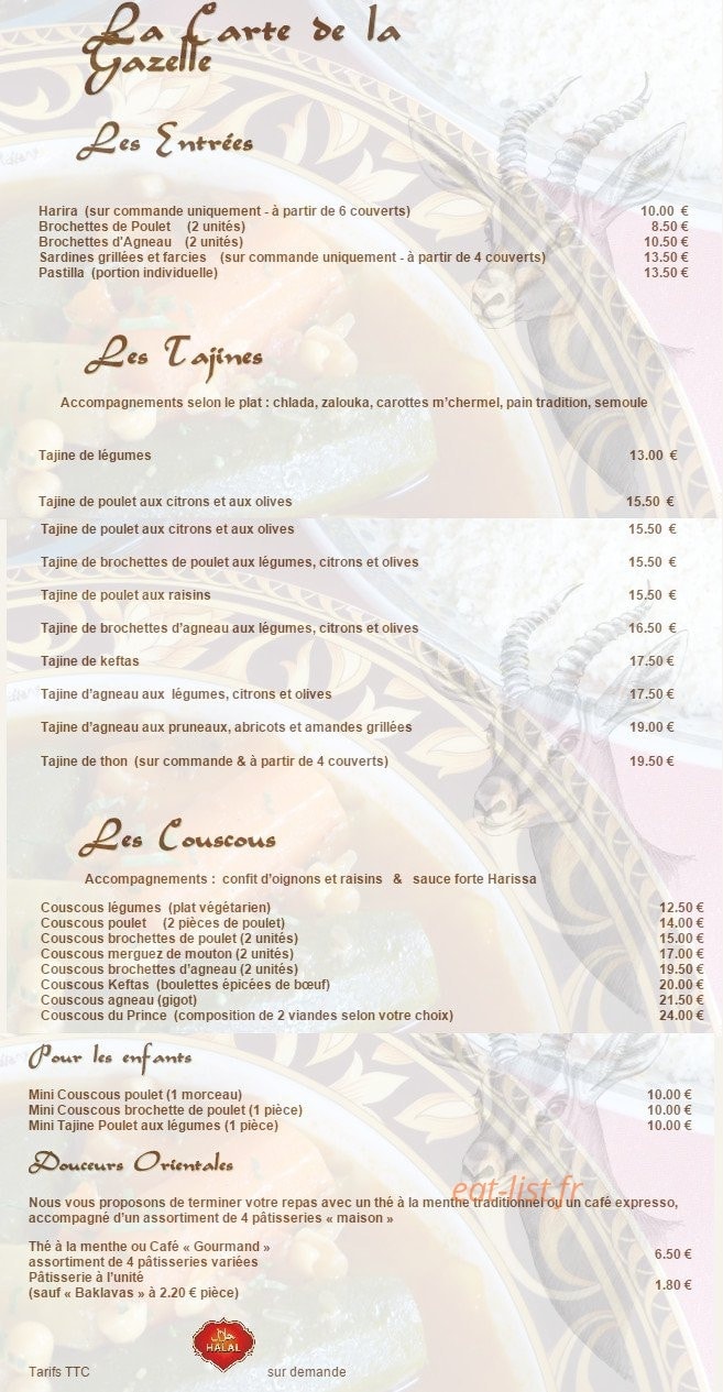 La Gazelle à Sainte Anne - menu et photos