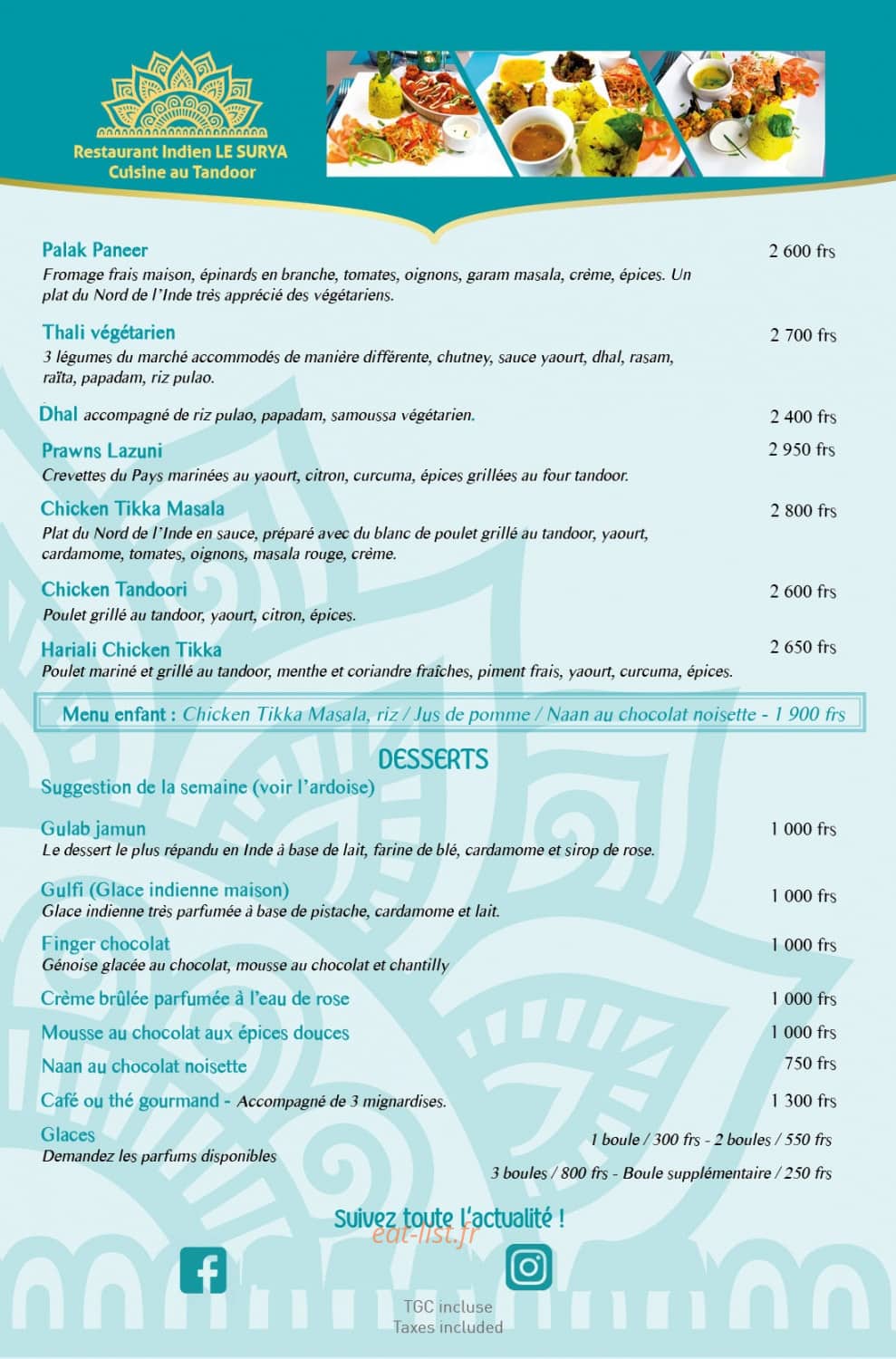 Le Surya à Noumea - menu et photos