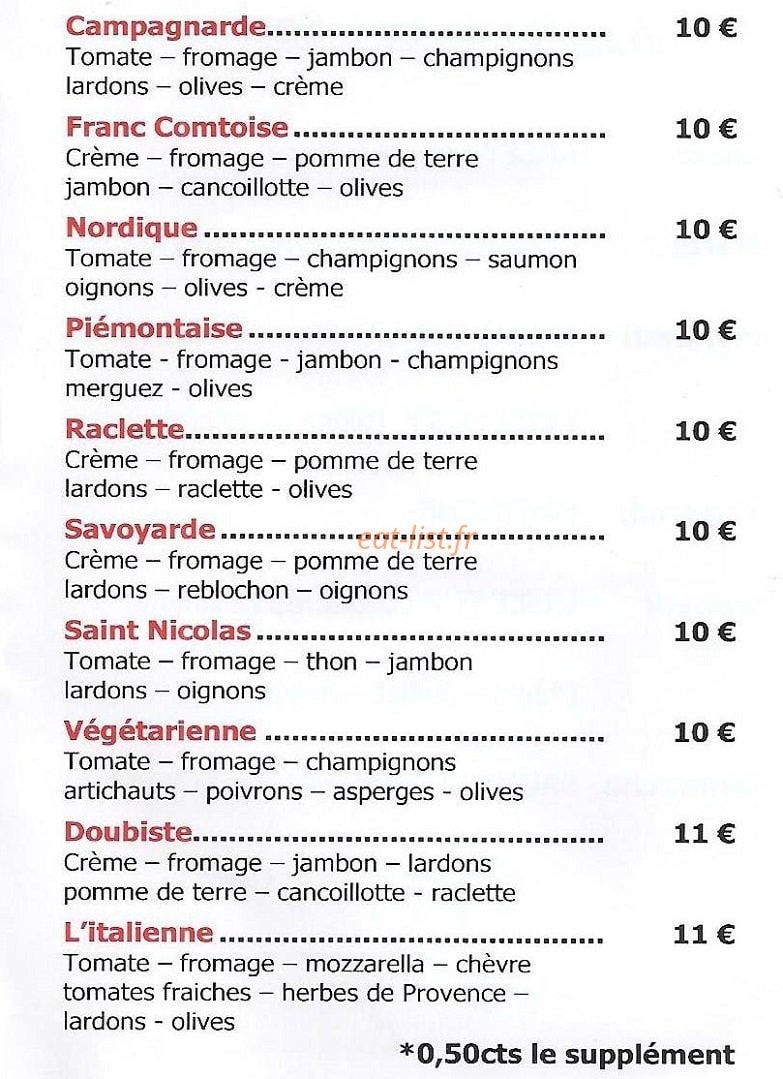 Pizza Relax à Clerval - menu et photos